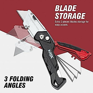 KATA 2-Pack Heavy Dudy Utility Knife Box Cutter Retractable Blade Folding Knife Set, 10pcs SK5 Sharp Blades In Case for Box, Cardboard and Carton