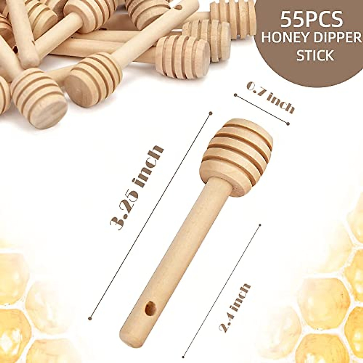 HAKSEN 55 PCS Honeycomb Stick, 3 Inch Mini Wooden Honey Dipper Charcuterie Accessories Honey Wand Honey Stirrers for Honey Syrup Jam Viscous Liquid