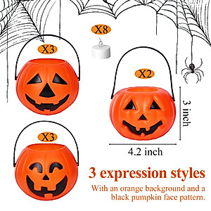 3 otters 8PCS Halloween Pumpkin Buckets, Mini Portable Pumpkin Buckets Trick or Treat Buckets for Party Birthday Halloween Family Gatherings