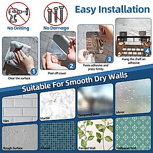 Shower Caddy Shelf LIONONLY 2-Pack Shower Organizer, No Drilling Rustproof Adhesive Bathroom accessories with Soap Holder, Wall Mount Shower Basket for Inside Shower & Kitchen Storage (Matte Black)