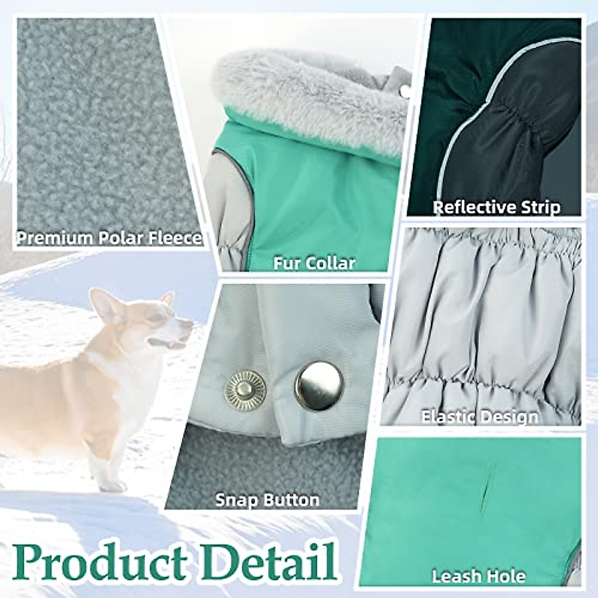 MKubwaa Polar Fleece Dog Jacket, Reflective Dog Cold Weather Coat Vest for Small Medium Dogs, Winter Waterproof Puppy Clothes with Fur Collars, Comfortable Thicken Pet Winter Apparel(Green-S)