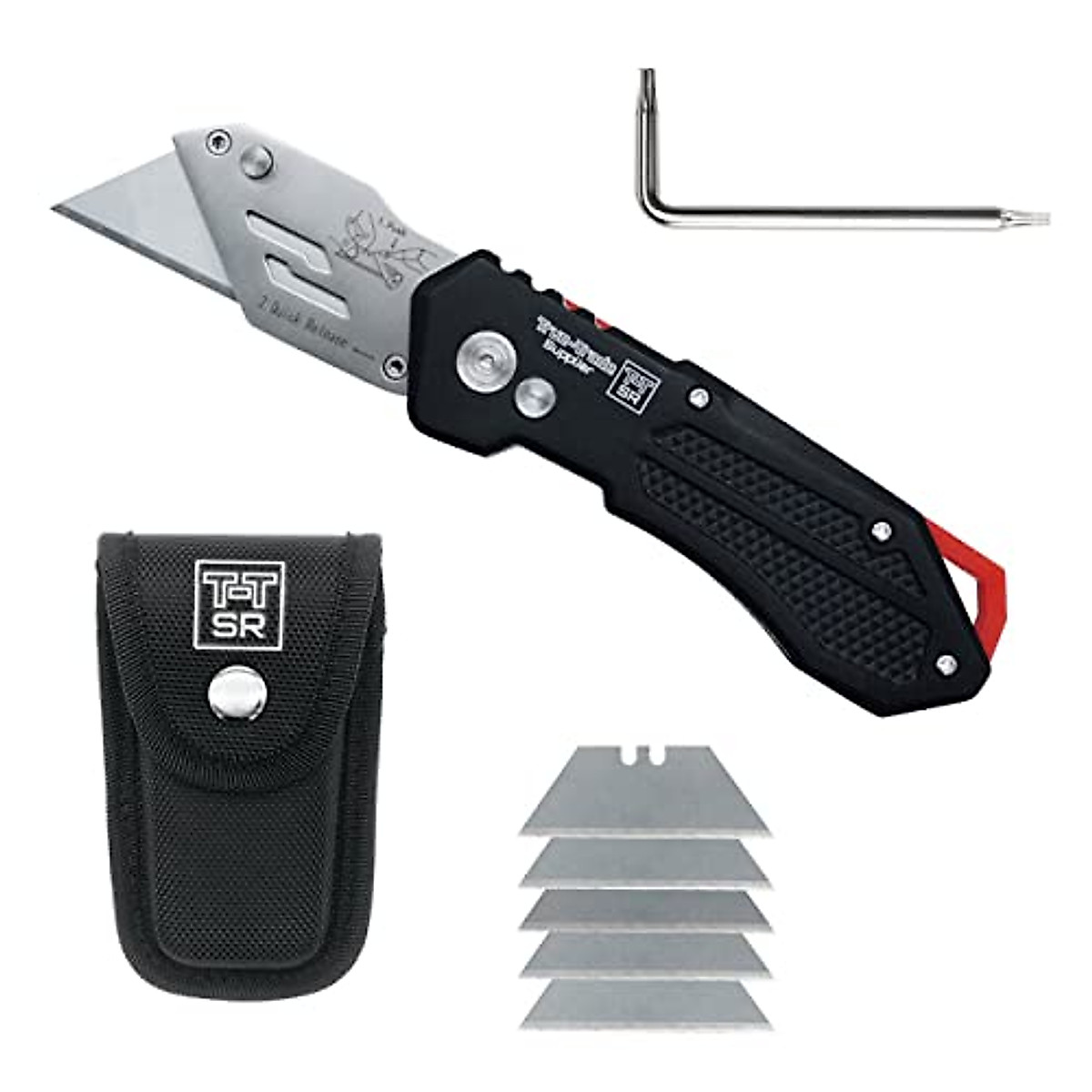 Folding Utility Knife Heavy Duty with Knife Maintenance Tool Holster Nylon Pouch Belt Clip Stainless Steel Box Cutter Knife Carry Case Utility Knife & Clip Roofing Knife One Year Manufacturer Warranty