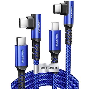 JSAUX USB C to USB C Cable 100W [2-Pack 6.6FT], Right Angle USBC to USBC Cable, 5A Super Fast Charging Type-C to Type-C Cord Compatible with MacBook Pro/iPad Pro/Mini/Air, Galaxy S23/S22-Light Blue