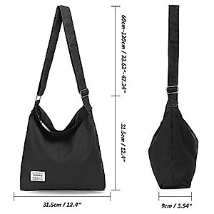JOSEKO Women Lightweight Canvas Shoulder Bag, Large Size Hobo Crossbody Handbag Casual Tote Shopping Travel Bag (Black)