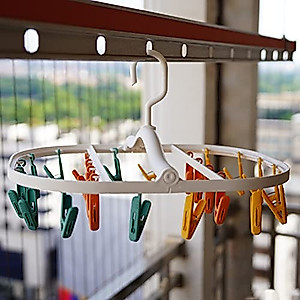 EIKS Foldable Laundry Drying Hanging Rack with 24 Clips for Drying Clothes, Underwear, Hat, Scarf, Socks, Gloves
