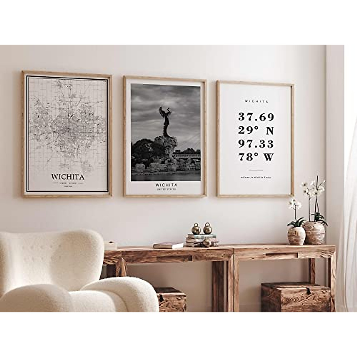 Dear Mapper Wichita United States View Abstract Road Modern Map Art Minimalist Painting Black and White Canvas Line Art Print Poster Art Line Paintings Home Decor (Set of 3 Unframed) (12x16inch)