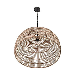 Kouboo 1050100 Open Weave Cane Rib Dome Hanging Ceiling Lamp, One Size, Wheat