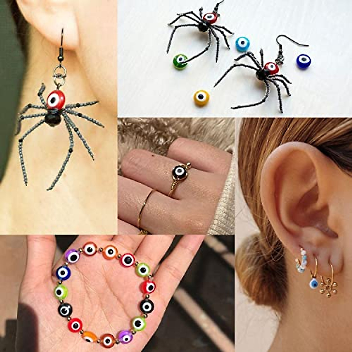 PHUNTTEK 2400pcs Seed Beads and Evil Eye Beads Halloween Beads for Jewelry Making, 3mm Glass Seed Beads 8mm Flat Evil Eye Colorful Bracelet Beads Kit for Bracelets Making DIY Gift Beading Supplies