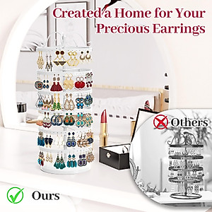 MODOWEY 6 Tier Rotating Metal Earring Holder Organizer Stand Adjustable Display Tree for Women, 264 Holes Large Storage Rack for Stud Post Dangling Hoop, Keep Earrings Neatly Arranged(White)