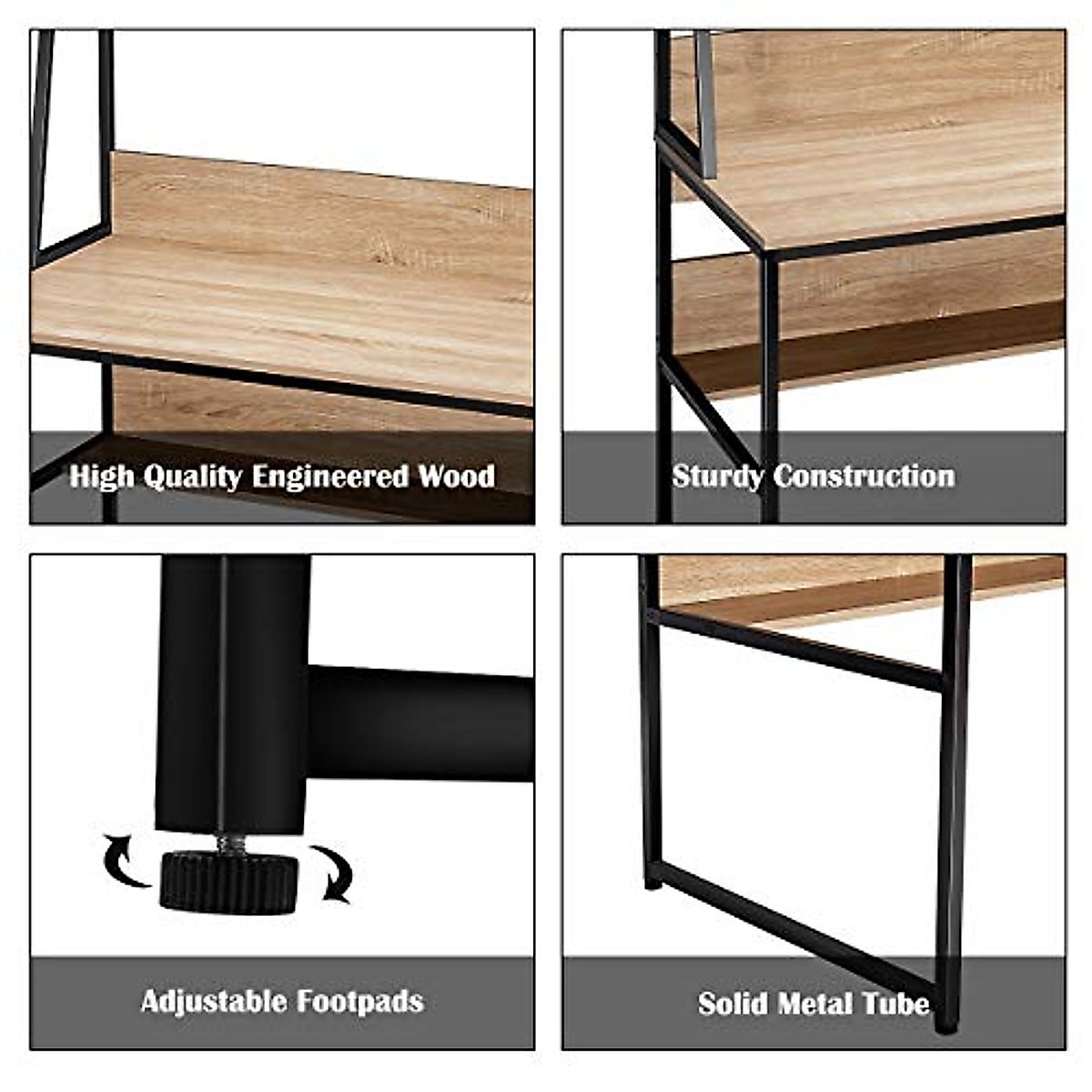 Tangkula Computer Desk with Hutch & Bookshelf, 47 Inches Space Saving Writing Study Table Home Office Desk, PC Laptop Table Workstation with w/ 3 Open Storage Space & Bottom Bookshelf (Natural)