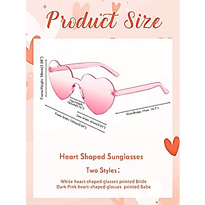 Dunzy 24 Pieces Bride Babe Heart Sunglasses Rimless Heart Shape Sunglasses Bachelorette Sunglasses for Wedding Party