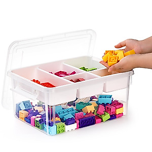 Eorbow 17QT Plastic Storage Box with Removable Tray, Clear Art Supply Craft Organizer and Storage Bin, Stackable Playroom Container with Lid and Handle for Organizing Tool, Bead, Crayon, Sewing