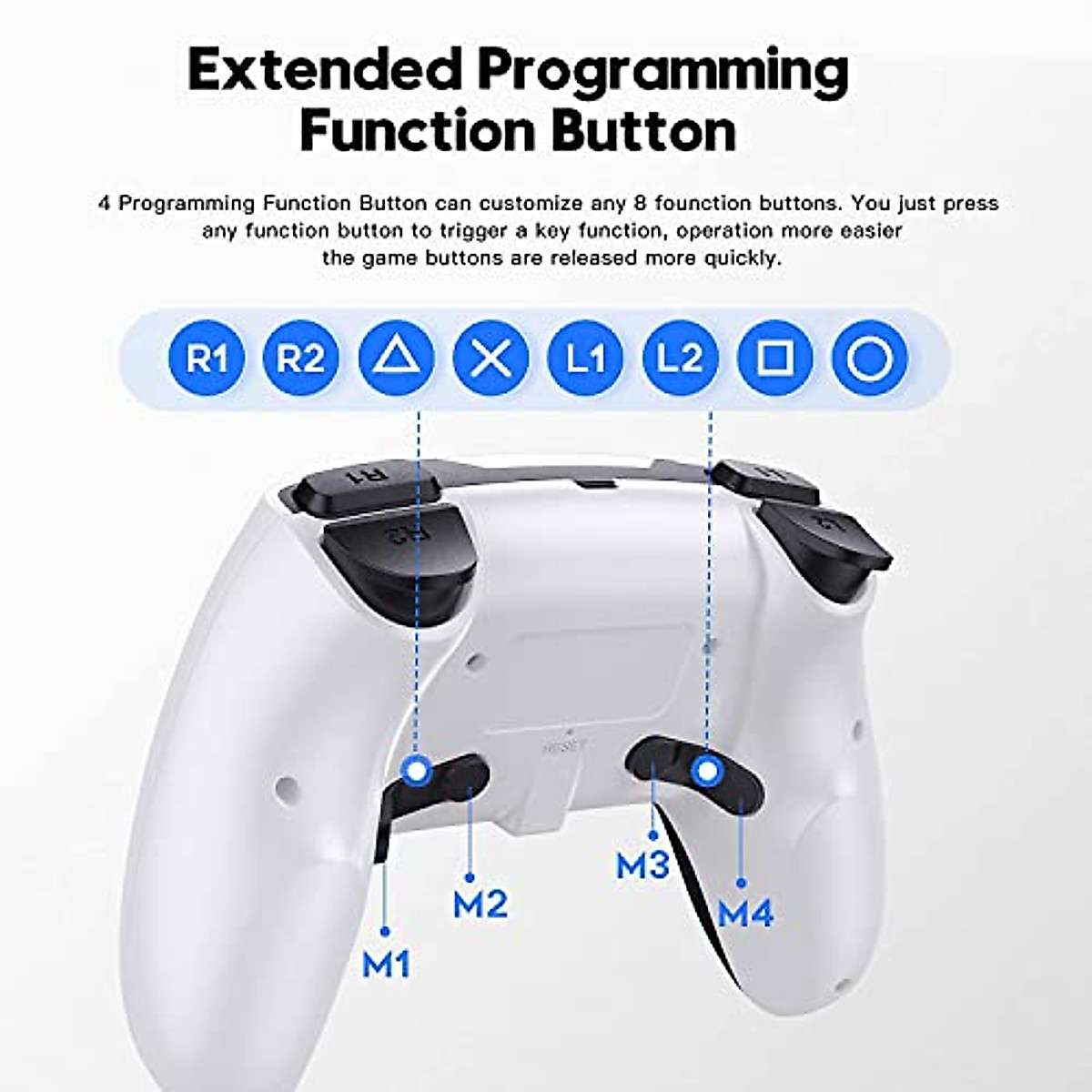 UeeVii Wireless PS4 Controller with Strike Pack, Game Controllers for Playstation 4/PS4 Pro/PS4 Slim with Back Paddles for Custom Mapping Dual Shock Six-axis Audio Touch Pad Function 1000mAh Battery