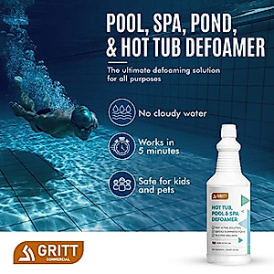 Gritt Commercial Pool Spa, Pond and Hot Tub Defoamer | Odorless and Non-Toxic Pool Cleaner | Anti Foam for Hot Tub | Safe with Silicone Emulsion Formula (32oz/Bottles)