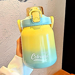 Smalibal 620ml Thermal Cup with Handle and 2-in-1 Straw Lid, Gradient Color Stainless Steel Big Belly Bottle, Insulated Mug Thermal Vacuum Tumbler Water Bottle for School, Office, Travel, Outdoor, Sp