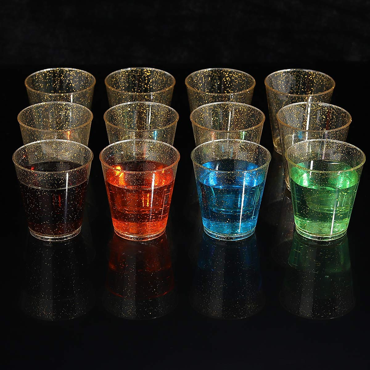 WELLIFE 200 PACK Plastic Gold Glitter Shot Cups, 2OZ Disposable Shot Glasses,Small Hard Plastic Tumblers,Gold Tasting Sampling Cups,Premium Mini Container Perfect for Whiskey for Party