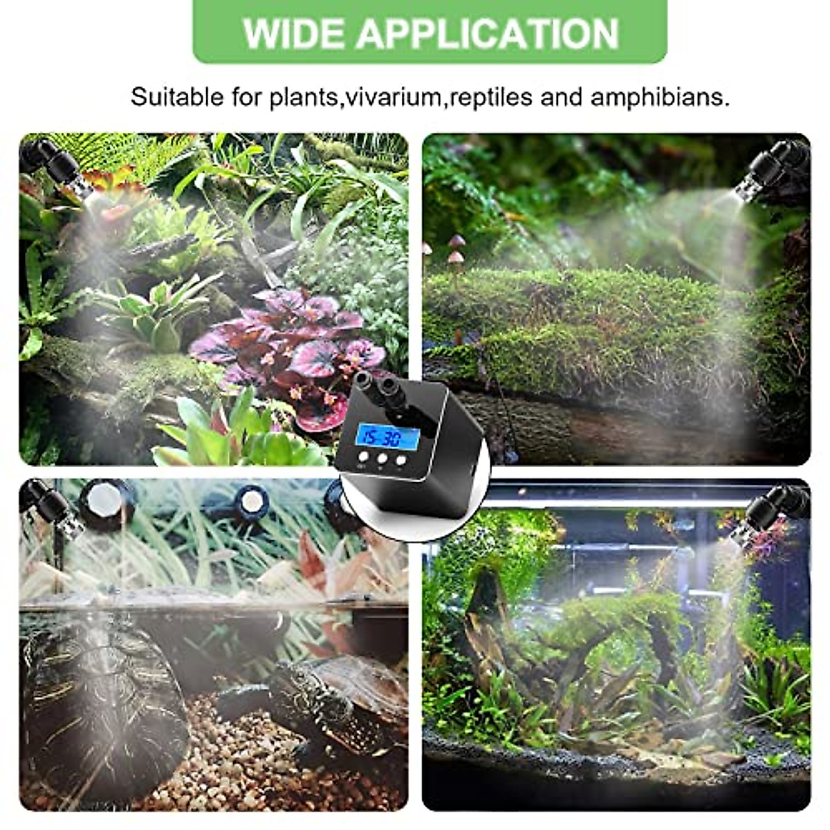 Alldeer Reptile Humidifier, Misting System for Reptile Terrariums, Automatic Reptile Mister with Timer, Adjustable 360° Spray Nozzles, LCD Display, Aluminum Shell, for Chameleon Reptiles