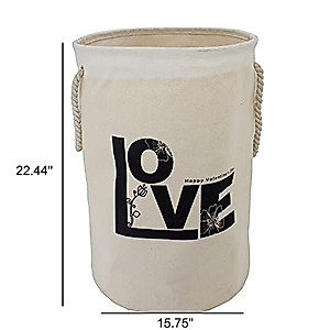 Large Laundry Hamper with Handle,Canvas Clothes Hamper with Waterproof Lining (LOVE)