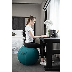 Sitting Ball Chair for Office and Home, Pilates Exercise Yoga Ball with Cover for Balance, Stability and Fitness, Ergonomic Posture Exercise Ball Seat with Handle and Pump (Ocean Blue, 24 in)