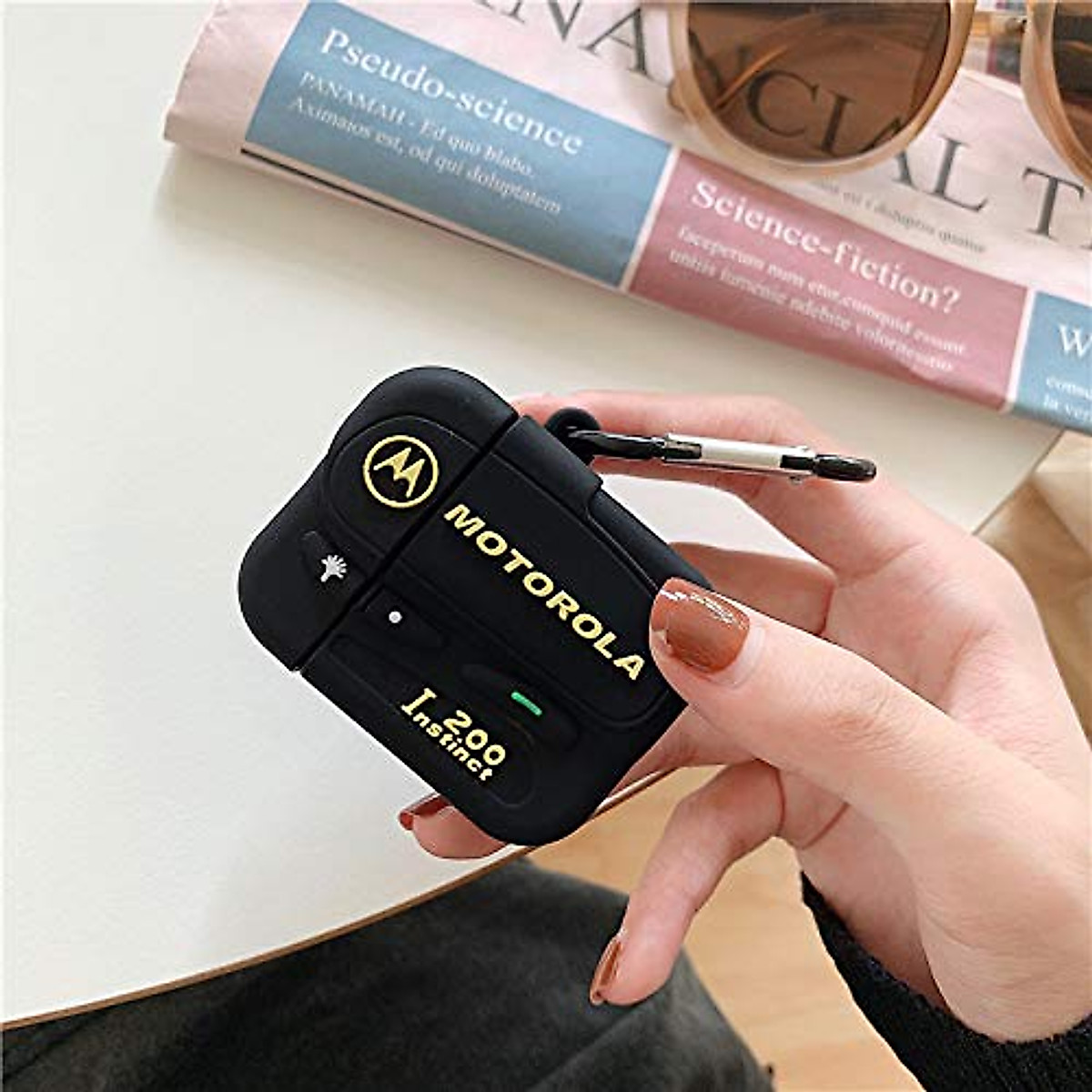 BONTOUJOUR Case Compatible with AirPods Pro, Creative Classical Black Vintage Beeper Pager Shape TPU Silicone Cover Case Protective Skin for AirPods Pro +Hook