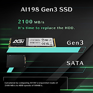 AGI 1TB AI198 Internal SSD, PCIe NVMe M.2 Gen3x4 SLC Caching 3D TLC NAND Flash Internal Solid State Drive SSD (R/W Speed up to 2100/1700 MBs) PC/Laptop Memory and Storage Upgrade
