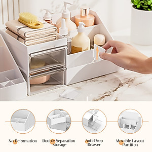 Makeup Organizer, Large Capacity with Drawers for Vanity, Makeup Brush, Nail Polish and Beauty Supplies White/Clear