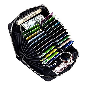 boshiho RFID Blocking 24 Slot Credit Card Holder Wallet Real Leather Multi Card Organizer Wallet with Zipper (Black)