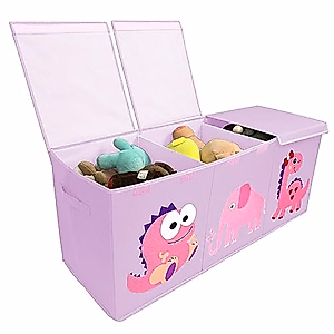 Ethiques Purple Collapsible Large toy chest, Sturdy Storage compartments with Lids. Kids Toy Box Chest Storage Organizer for Nursery Room, Playroom, Home Organization, 40.6X16.5X14.2 Inch (Cute Dinosaur). Large Toy box for girls . Toy box for boys