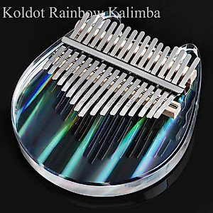 Rainbow Clear Kalimba Thumb Piano Cat Shaped 17 Key Solid Finger Piano Transparent Body Cute Crystal Acrylic Kalimba With Hard Case Gifts for Kids Adult Beginners with Tuning Hammer