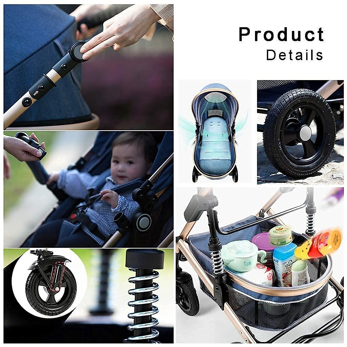 Chilechuan High View Light Weight Strollers for Toddler, Upgraded Infant Carriage Prams and Strollers for Babys Boys and Girls Travel System Pram with Stroller Rain Cover and Strollers Fan