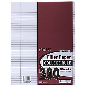 Top Flight Filler Paper, 11 x 8.5 Inches, College Rule, 200 Sheets (12401), White