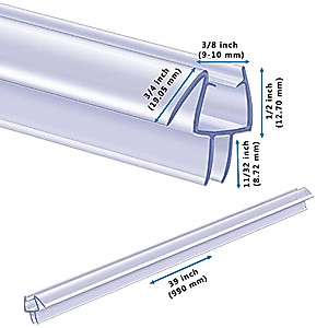 2-Pack Tarpuglider Shower Door Bottom Seal with Internal Grips and Sweep Strip - Frameless Glass Shower Door Seal Strip with Adjustable Length -Stop Shower Leaks -Clear Vinyl (3/8” (9-10 mm) x 39")