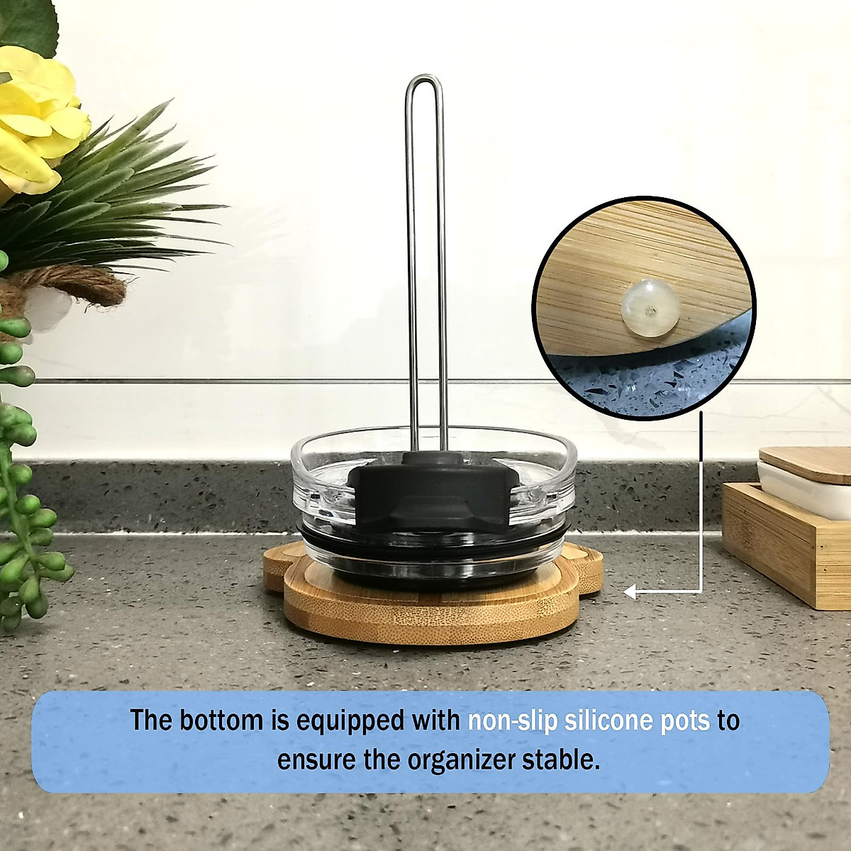 Faunayo 2 Packs Revolutionary Tumbler Lid Organizer, Detachable Bamboo Cup Lid Organizer, Vertical Storage for 10 Lids and More, Keep Kitchen Cabinets Clutter-Free and Countertops Organization