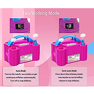 TOOMCYD Electric Balloon Pump Portable Dual Nozzle Balloon Inflator Blower for Party Decoration with Tying Tool,Inflating Faster Save Time Rose Pink