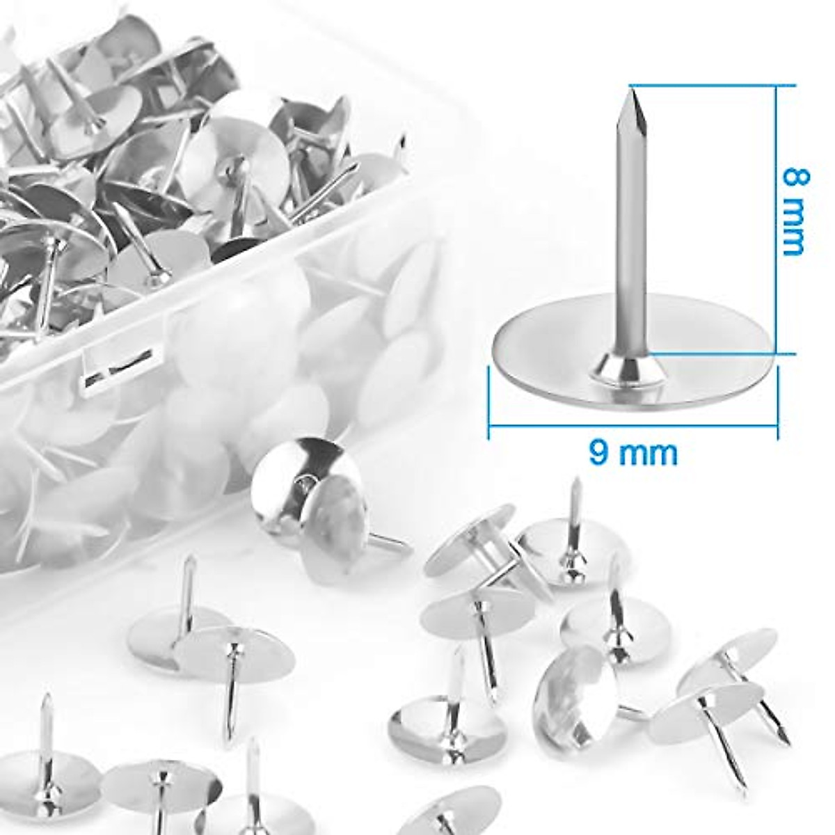 Yalis Thumb Tacks 500-count, 3/8-inch Steel Roundness Push Pins Office Tacks for Corkboard (Silver)