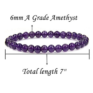 Natural AA Grade Amethyst Gemstone 6mm Round Beads Stretch Bracelet 7" Unisex