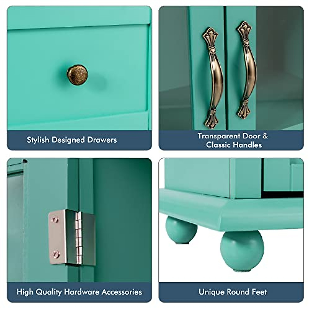 Giantex Buffet Sideboard, Wood Storage Cabinet, Console Table with 4 Drawers, 2-Door Credenza, Living Room Dining Room Furniture, Buffet Server, Kitchen Pantry Cupboard (Sea Green)