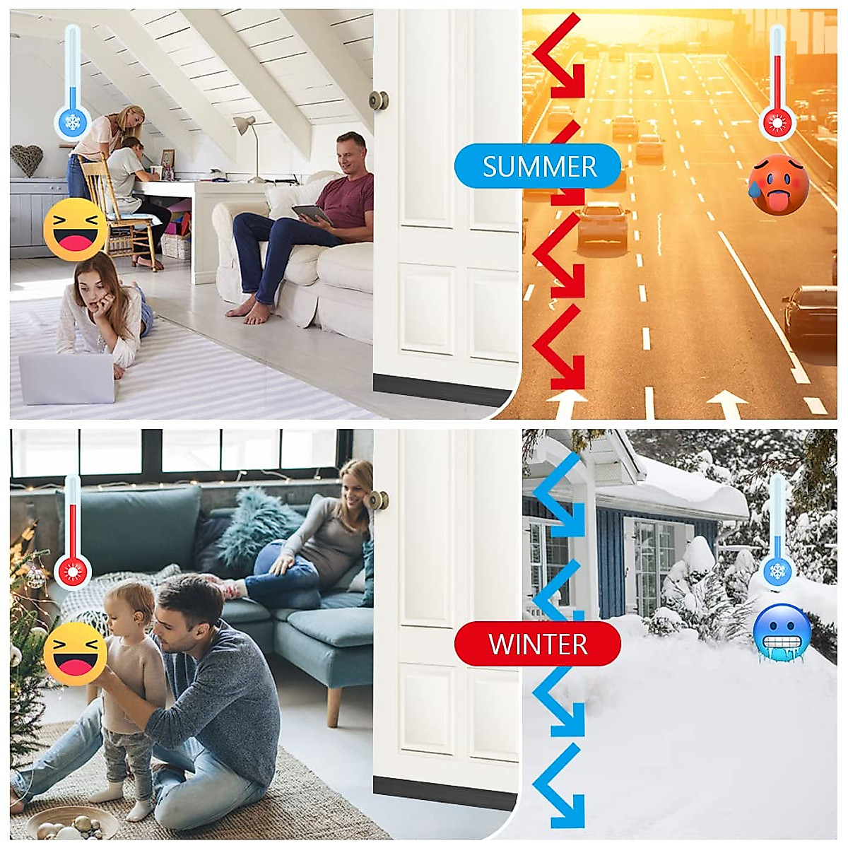 Ainiv 2 Pack Door Draft Stopper Under Door Seal, 2" W x 39" L Cutable Soundproof Door Seal, Adhesive Under Door Sweep for Exterior & Interior Doors Dust and Noise Insulation Weather Stripping-Black