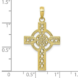 Solid 10k Yellow Gold Diamond-cut Celtic Knot Irish Claddagh Cross Pendant Charm
