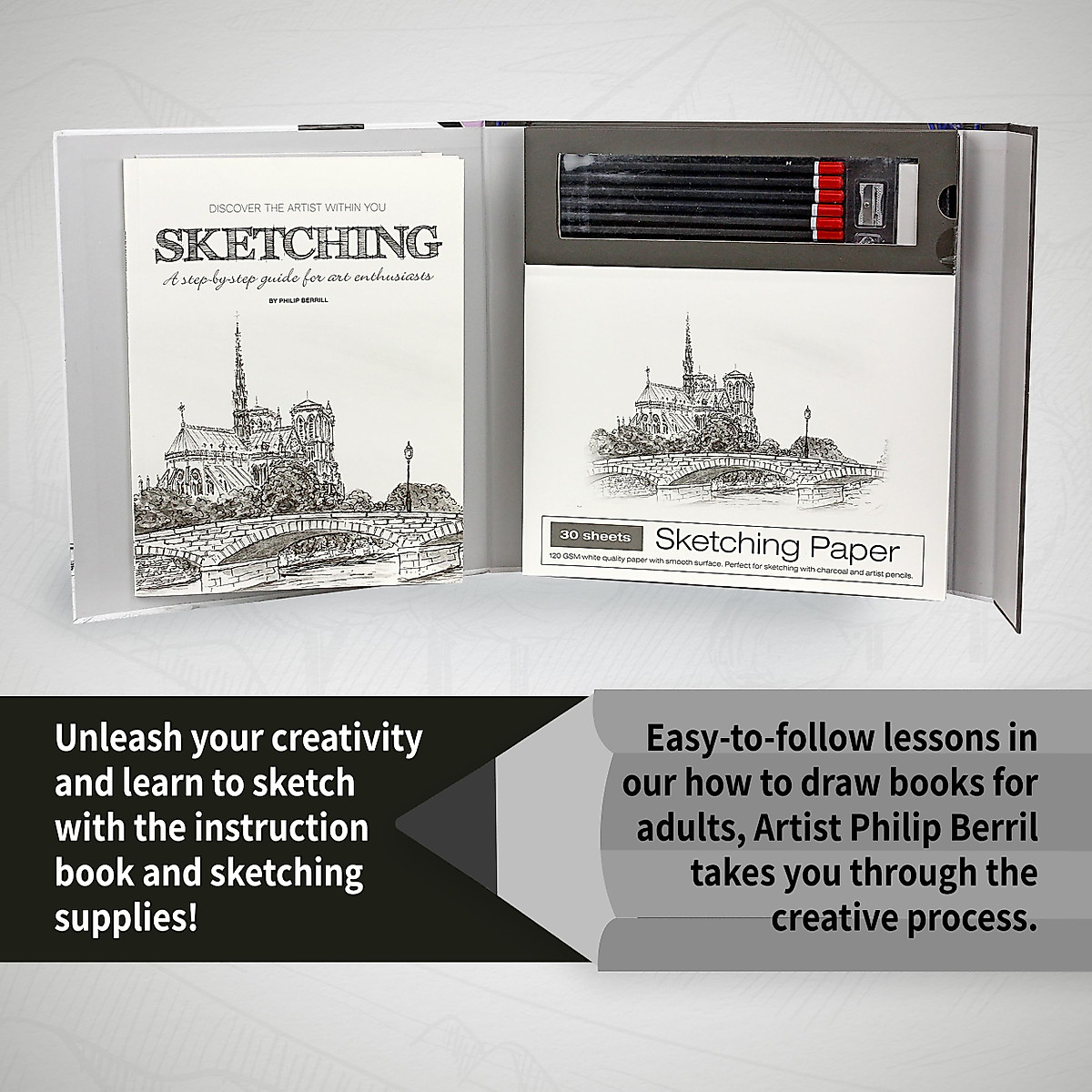 SpiceBox Adult Drawing Sketching Kit, Learn to Draw, How to Books with Sketch Supplies, Art Hobby Kits for Adults