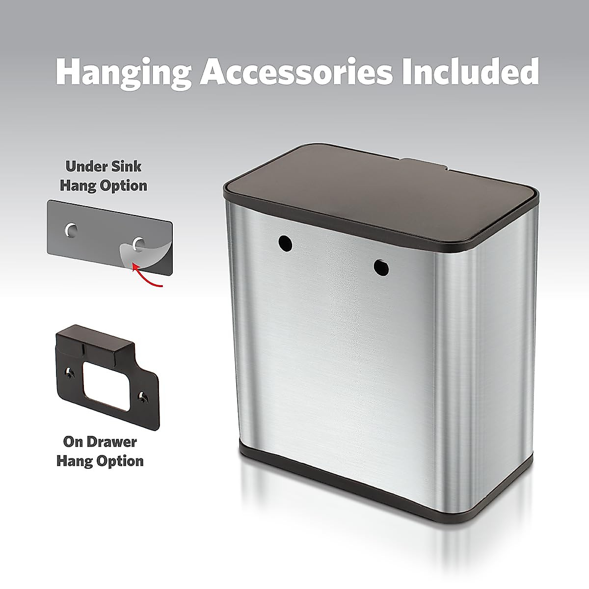 Glad Roomate Stainless Steel Under Counter Trash Can with Clorox Odor Protection | Space Saving Dual Lid Waste Bin for Kitchen Cabinet, Bathroom or Office