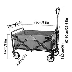 Suuim Outdoor Folding Utility Wagon Collapsible Outdoor Garden Utility Wagon, Transport Trolley for All Terrain, Beach Trailer, Adjustable Handle, Load-Bear