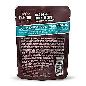 Castor & Pollux Pristine Grain Free Cage-Free Duck Recipe Morsels in Gravy Cat Food Pouches, 3 Oz (Pack of 24)