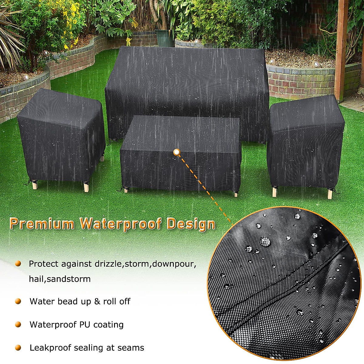STARTWO Outdoor Furniture Cover Waterproof, Patio Furniture Covers 4 Piece Set, Heavy Duty 500D Patio Furniture Set Cover for Chairs, Couch, Table Coffee, Black