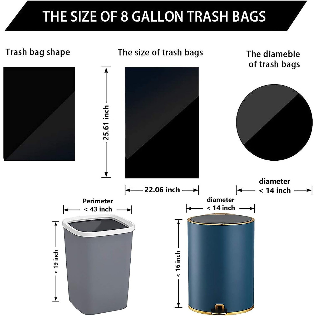 8 Gallon Trash Bags 120 Count Black Drawstring Trash Bags Thick Garbage Bags for Office Kitchen Home Plastic Trash Bags 22.06'' x 25.61'' (Black, 8)