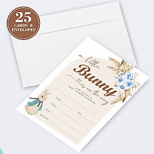 JCVUK Set of 25 Baby Shower Invitations with Envelopes, Diaper Raffle Tickets and Baby Shower Book Request Cards,Purple Boho Bunny Theme Babyshower Party For Boys or Girls(YQKTZ-B05)