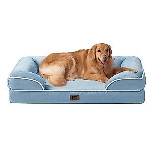 EHEYCIGA Orthopedic Dog Beds for Extra Large Dogs, Waterproof Memory Foam XL Dog Bed with Sides, Non-Slip Bottom and Egg-Crate Foam Big Dog Couch Bed with Washable Removable Cover, Washed Blue