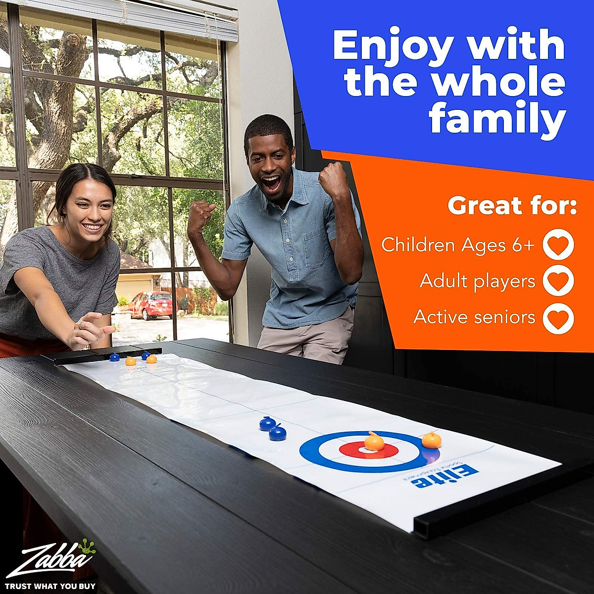 Elite Sportz Equipment Curling Game - Tabletop Games for Adults, Kids & Families - 4 Ft x 1 Ft Mat for Indoor Fun w/Bonus Travel Bag - Ages 6 & Up