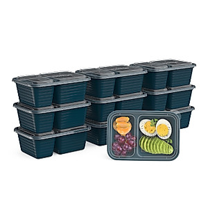Bentgo® Prep 2-Compartment Snack Containers with Custom-Fit Lids - Reusable, Microwaveable, Durable BPA -Free, Freezer and Dishwasher-Safe Meal Prep Food Storage - 10 Trays & 10 Lids (Deep Teal)