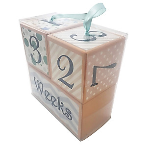 Wood Baby Milestone Age Photo Blocks Set Track Weeks, Months and Years Perfect Baby Shower Present